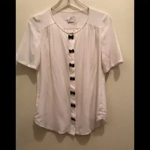 kate spade | Tops | Kate Spade Silk Blouse White Black Bows Relaxed ...